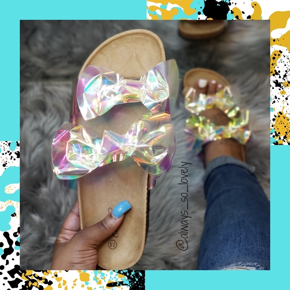 Unk | Shoes | 35 Double Bow Iridescent Slides | Poshmark
